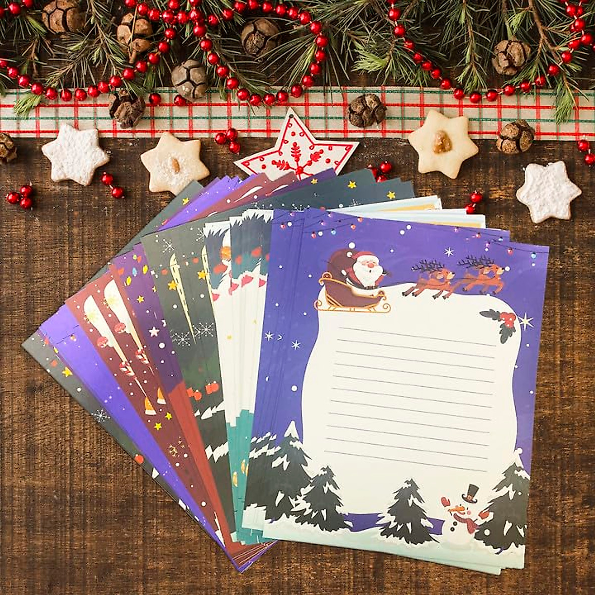 GLKTOPO 60 Sheets Christmas Stationery Paper, 8.5" x 11" Double Sided Holiday Letterhead, 6 Design Deco Writing Paper for Xmas Notes Cards Invitation Scrapbook Crafts Office School Printing Supplies