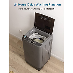 KRIB BLING Full-Automatic Washing Machine 17.7 lbs Small Compact Portable 10 Wash Program & 8 Water Level Compact Washer with LED Display Ideal for Apartments, RV, Camping, Grey