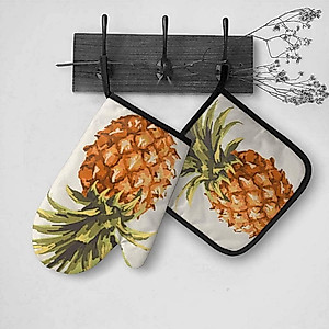 Vintage Pineapple Oven Mitt and Pot Holder Kitchen Set of 2: Heat Resistant Oven Mittens and Hot Pads Potholders for Kitchen