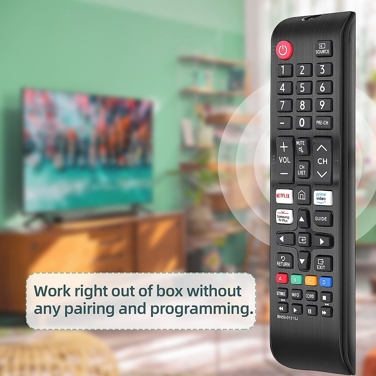 Gvirtue Remote Control BN59-01315J Replacement for Samsung-Smart-TV-Remote Samsung LED LCD QLED 4K 8K UHD 3D HDTV HDR Curved Crystal Smart TV with Netflix, Prime Video, Samsung TV Plus Button