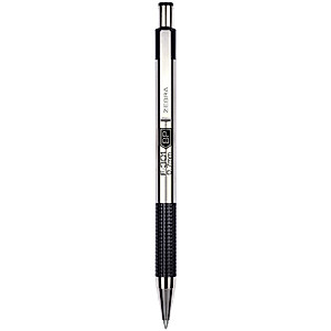 Zebra Pen F-301 Retractable Ballpoint Pen, Stainless Steel Barrel, Fine Point, 0.7mm, Black Ink, 12-Pack