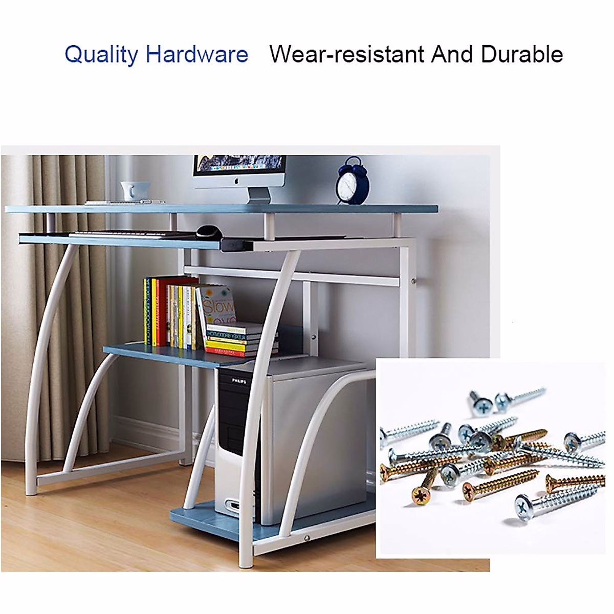 RICHLN Pc Laptop Table Workstation with Storage Shelves for Small Place,Compact Home Office Desk,Computer Desk with Pullout Keyboard Tray