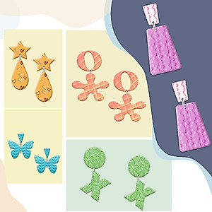 6 Pcs Clay Earring Making Kit, 3 Clay Texture Rollers, 3 Silk Screen Stencils for Polymer Clay, Polymer Clay Tools, 5.1 Clay Twig Rollers, 4 x 6 Inch Reusable Stencil for Clay Earrings Jewelry Making