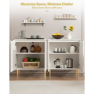 SICOTAS Fluted White Storage Cabinet Set of 2, Wooden Sideboard Buffet Cabinet with Spray-Painted Finish, Console Table with Storage Credenza Accent Cabinet for Living Room, Dining Room, Entryway