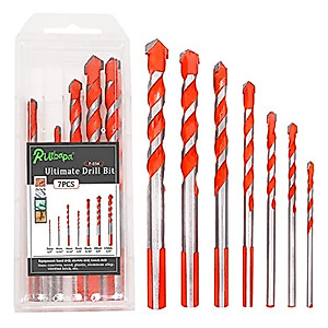 Ruibapa 7PCS(3/4/5/6/8/10/12mm) Orange Ultimate Drill Bit Multi-Function Twist Triangle Drill Bit with Tungsten Carbide Drill Bit for Concrete, Ceramic Tile, Glass, Wood and Plastic P-034