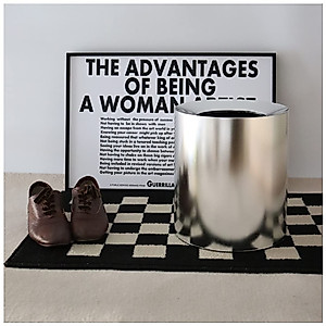 Sleek Metallic Silver Waste Basket - Stainless Steel Look Garbage Container - Spill Proof Trash Can - 12L/3.2Gal Capacity - Modern Garbage Pail - Futuristic Minimalist Style for Bedroom Living Room…