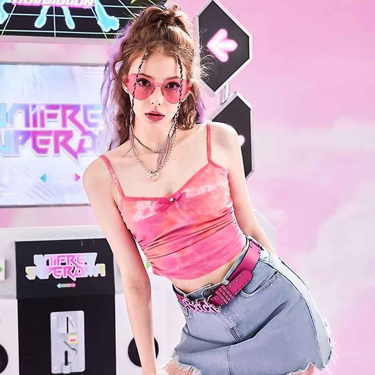 Geopty 14 Pack Hotpink Heart Sunglasses for Women Bulk, Fun Pink Heart Shaped Sunglasses Bachelorette Party Favors Candy Color Heart Glasses Set