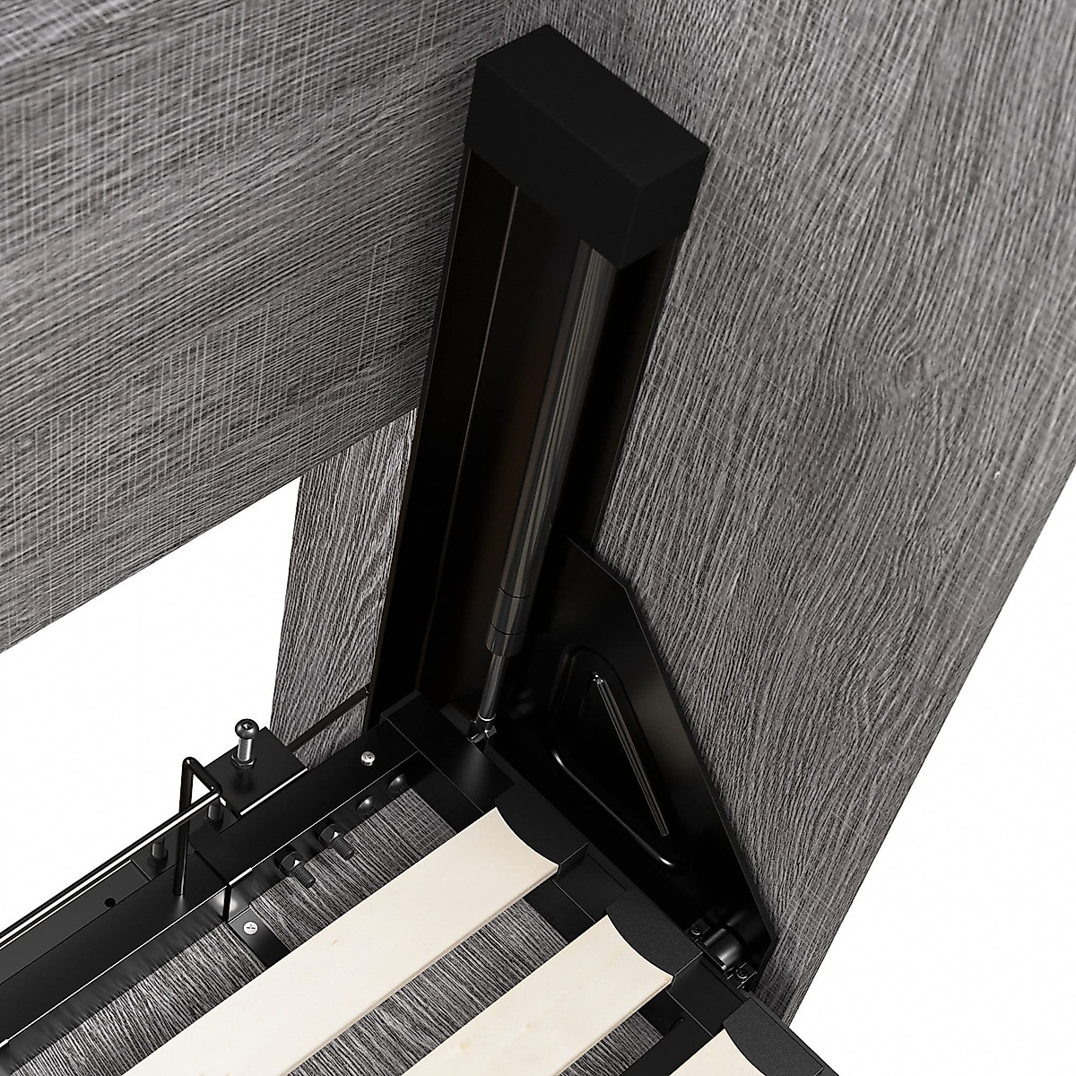 Bestar Pur Queen Murphy Bed and Shelving Unit with Drawers, 90-inch Space-Saving Wall Bed