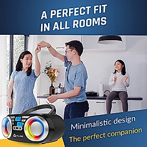 KLIM B3 Portable CD Player - New 2023 - FM Radio CD MP3 Bluetooth AUX USB RGB Lights - CD Boombox - Wired and Wireless Mode with Rechargeable Batteries - Upgraded CD Laser Lens - Digital EQ - Black