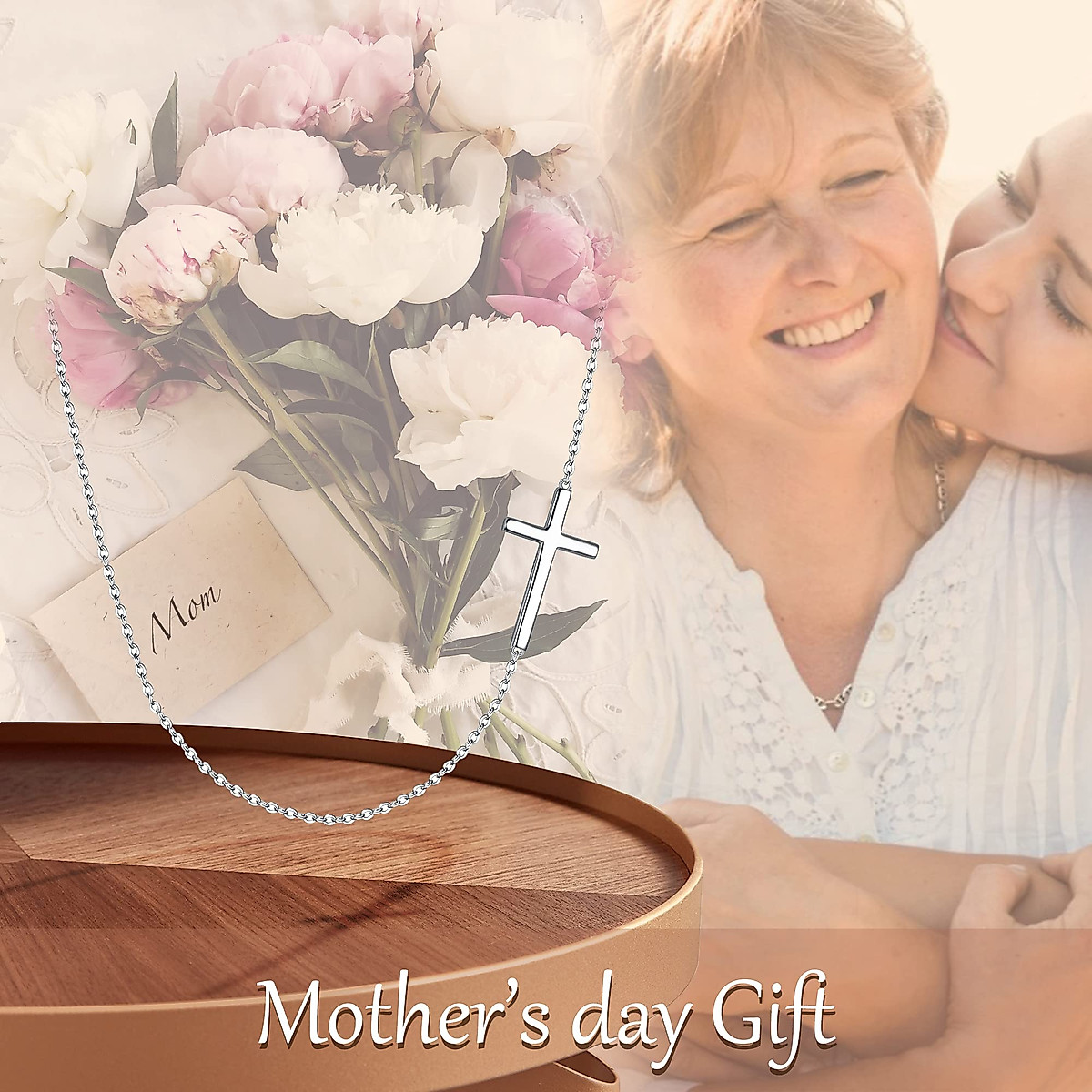 EVER FAITH 925 Sterling Silver Simple Church Sideways Cross Pendant Choker Necklace Birthday/Mothers Day/Valentines Day/Christmas Jewelry Gift for Womens