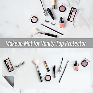 DAWNTREES Makeup Mat for Vanity,Dual-Sided Leather Vanity Mat, Easy to Clean, Waterproof and Oilproof,Desk Pad Mat to Protect Vanity(White - Silver)