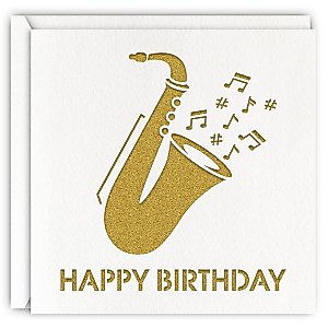 MAGJUCHE Saxophone Jazz birthday card, gold glitter laser cut musical greeting cards for men, women