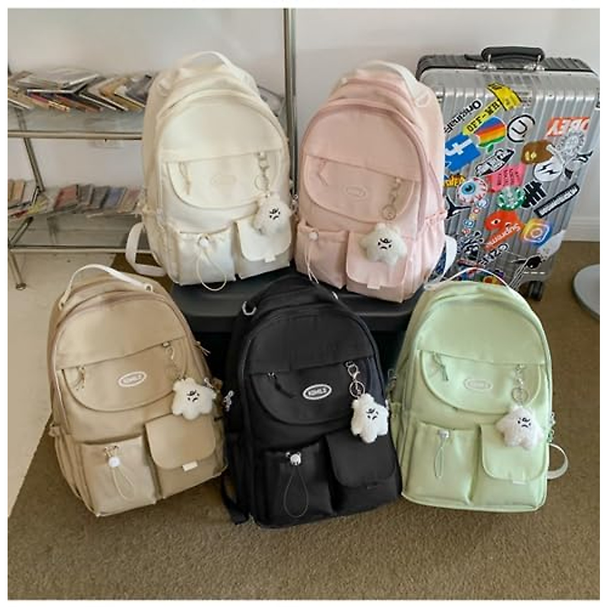 DUNBRI Trendy Solid Color Backpack Women Large Capacity Shoulder Bag Waterproof Travel Backpack Laptop Backpack for Men (Black)