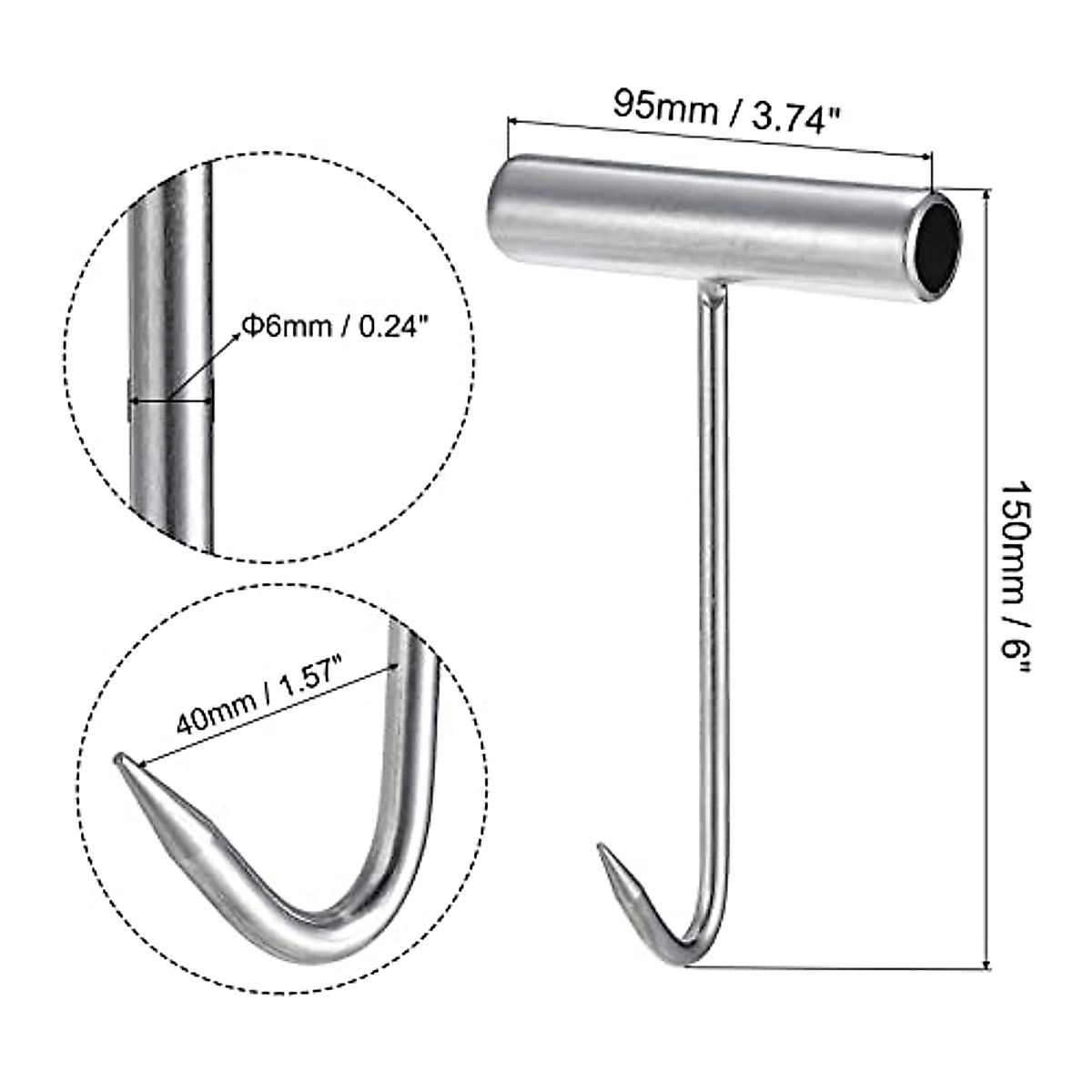 uxcell T-Handle Meat Boning Hook, Galvanized T Hooks for Kitchen Butcher Shop Restaurant 6"(150mm) 3Pcs
