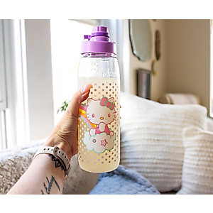 Silver Buffalo Sanrio Hello Kitty and Joey Mouse Rainbow Plastic Water Bottle With Screw-Top Lid | BPA-Free Plastic Sports Jug With Leakproof Lid | Holds 28 Ounces