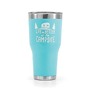 Camco Life is Better at The Campsite Stainless Steel 30 oz. Tumbler with Double Wall Insulation | Great For Hot and Cold Drinks | Cool Blue (53058)