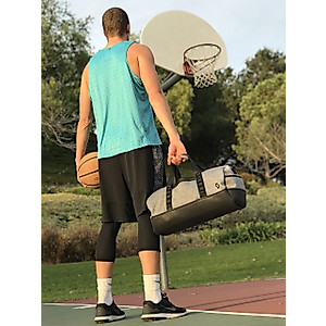 Smassy Durable Neoprene Gym Bag with Vegan Leather Bottom - Large Sports Duffel with Adjustable Shoulder Strap and Multiple Pockets