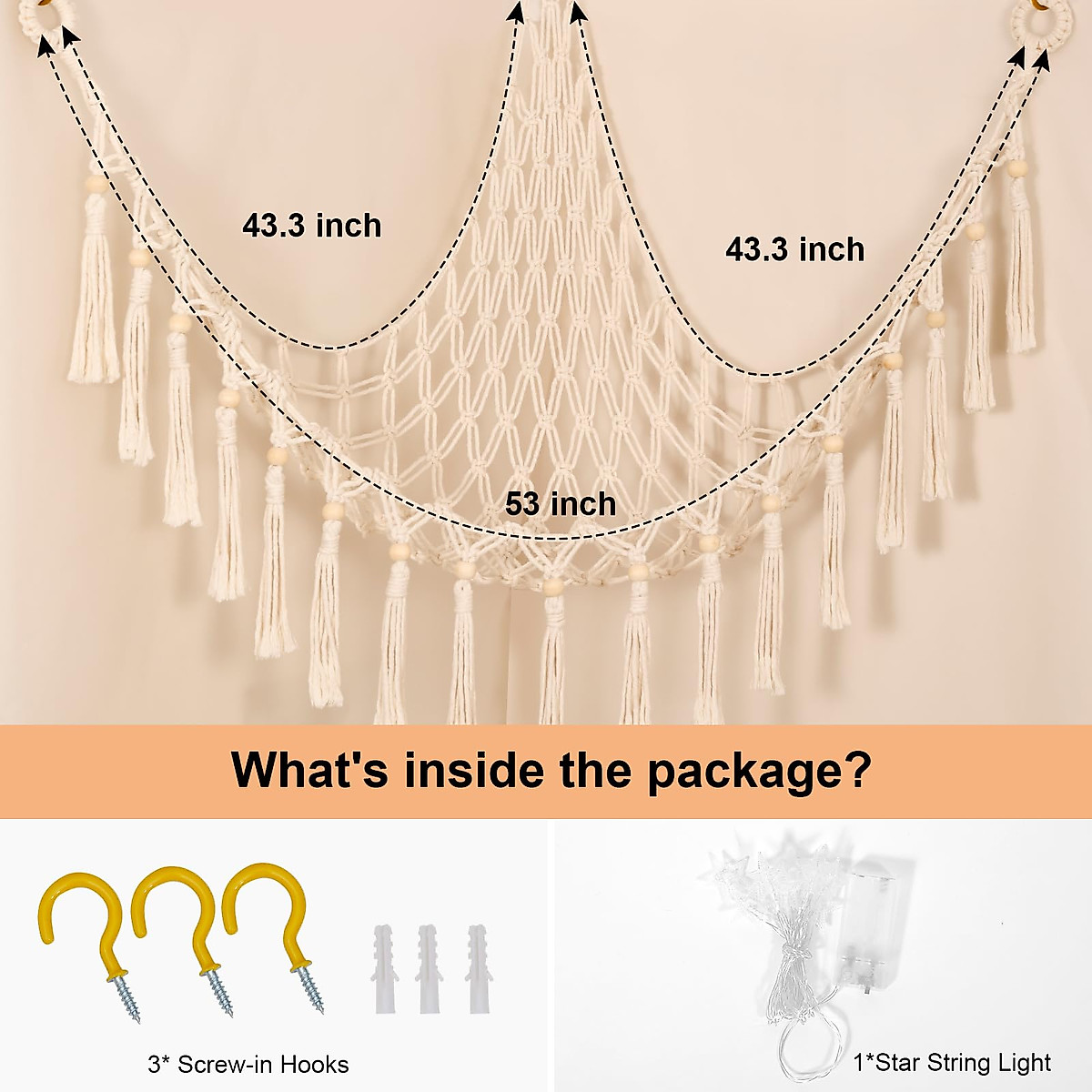 Stuffed Animal Net or Hammock with LED Light Macrame Stuffed Animal Storage Organizer Plush Animal corner Storage Doll Teddy Bear Hammock for Wall Bedroom Living Boho