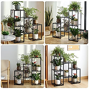 Plant Stand Indoor Plant Stands Bamboo Outdoor Tiered Plant Shelf for Multiple Plants, 3 Tiers 7 Potted Ladder Plant Holder Table Plant Pot Stand for Window Garden Balcony Living Room Corner(Black)