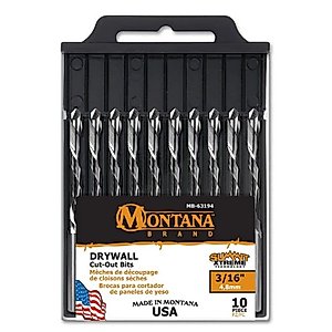 Montana Brands MB-63194 Drywall Cut Out Drill Bits, 3/16", 10 Pack
