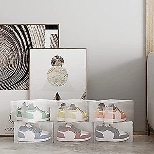 Fixwal 12 Pack Storage Boxes Large Clear Plastic Foldable Shoe Storage Containers Stackable Organizer for Closet Space Saving Sneaker Bins