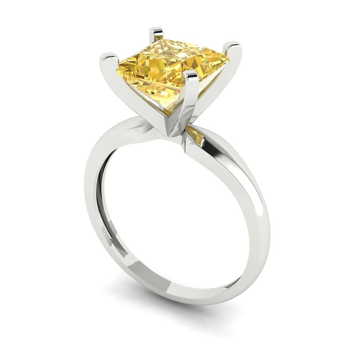 Clara Pucci 2.4ct Princess Cut Solitaire Natural Yellow Citrine Wedding Bridal Designer art deco Anniversary Ring Real 14k White Gold