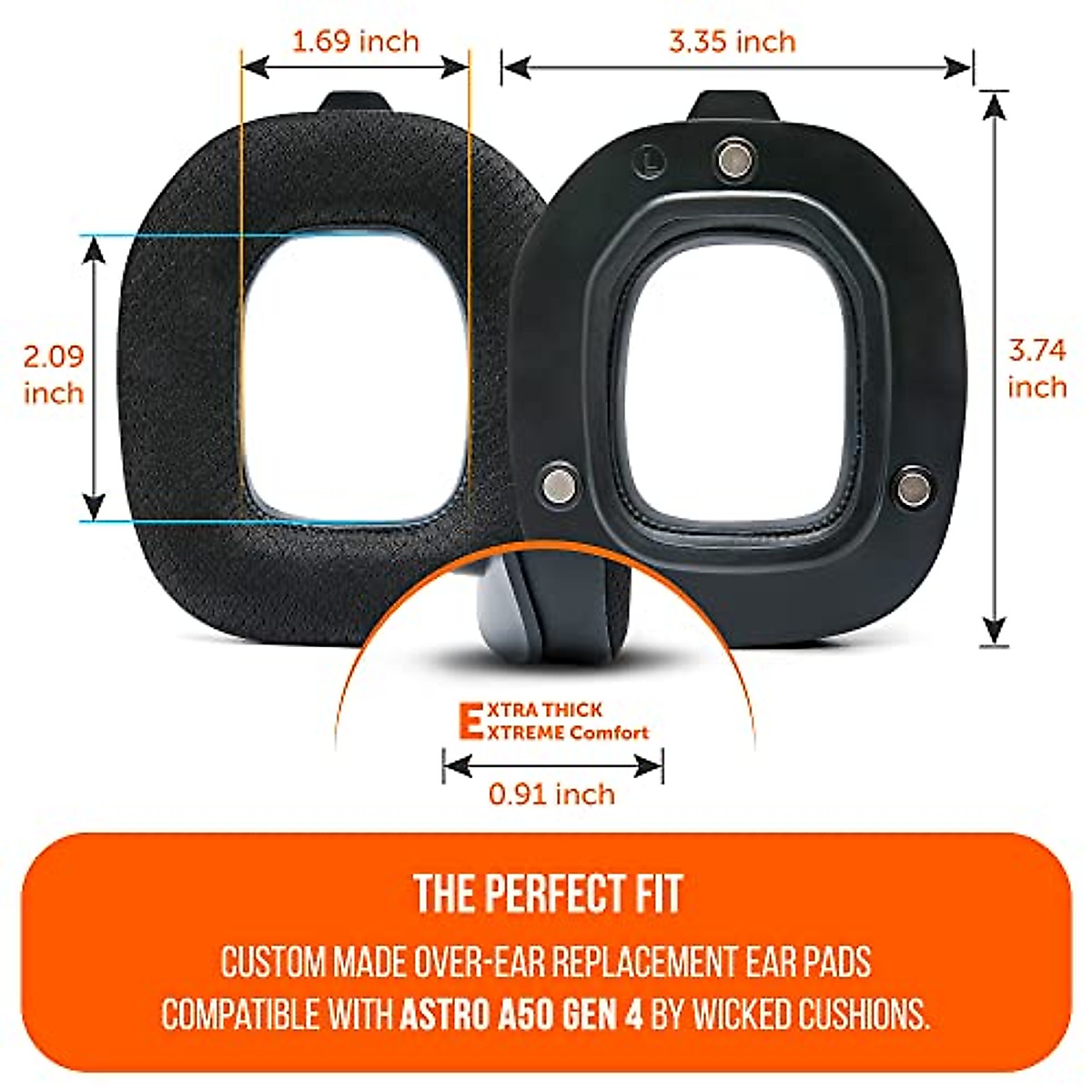 WC Freeze A50- Hybrid Fabric Cooling Gel Replacement Earpads for Astro A50 Gen 4 Only, Made by Wicked Cushions, Improved Durability, Thickness and Sound Isolation | Black