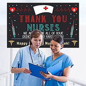 Nurse Appreciation Week Banner Backdrop Decorations - Happy National Nurses Week Banner Decoration Thank You Nurses Banner for Medical Doctor Nursing Party Decorations