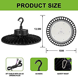 SENSAN led LED High Bay Light 100W 1-10V Dimmable UFO Commercial Lighting Fixture 5000K 5' Cable with US Plug Equivalent to 400W HPS/HID - Ideal for Garage Shop Lights Workshops Warehouse Factory