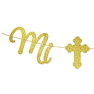 PALASASA Mi Bautizo Banner, Baby Baptism, Christening, First Communion Gold Glitter Decorations