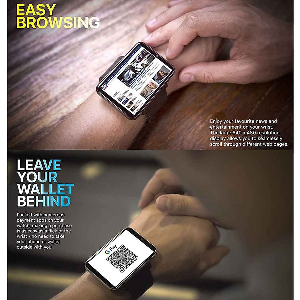 LIZIWEI LEMT 2.86 Inch Super Large Touch Screen Smartwatch, 4G Call 3G+32G Memory 5MP Front Camera 2700Mah Large Battery Multi Sport Modes Smart Watch Easy Typing