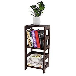 Small Bookshelf for Small Spaces, 3 Tier Book Shelf Organizer, Wooden Narrow Bookcase, Short Bookshelf for Bedroom, Living Room, Home, Office (13" W x 11" D x 29" H, Dark Brown)
