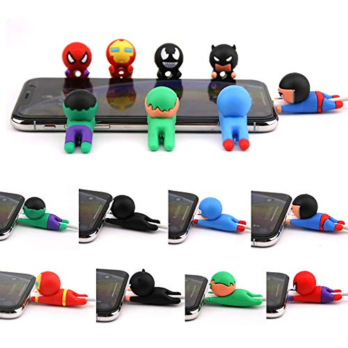 Axanbox Data/Charging/Lightning Cable Protector Saver Chewers 3D Cartoon Animal Cute Cord Protector USB Cable Saver Phone Charger Cable Sleeve Cable Wire Wrap Protector (Superheroes-8PCS)