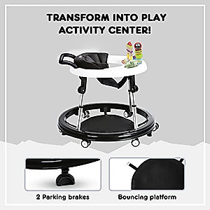 HARPPA Foldable Baby Walker, Sit to Stand Activity Center with Wheels, Seat and Height Adjustable (Black)