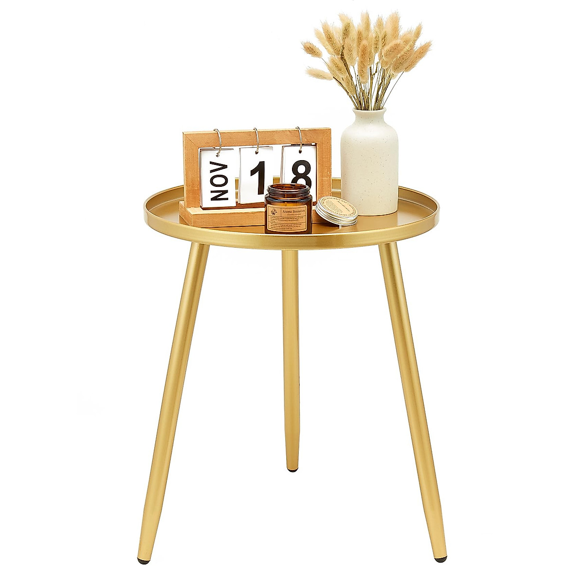 Round End/Side Tables for Living Room, Ideal for Any Room-Side Tables Living Room, Bedroom, Gold Plant Stand Balcony, Modern Coffee/Accent Table