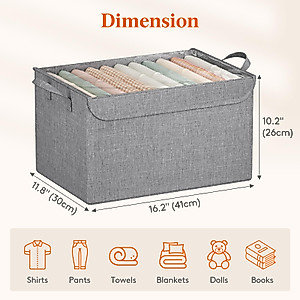 Lifewit Fabric Storage Boxes 6 Pcs, Stackable Storage Bins with Clear Lids, Foldable Oxford Cloth Cube Closet Organizer Baskets, Clothes Containers for Towels, Blankets, Books, Light Grey-Large