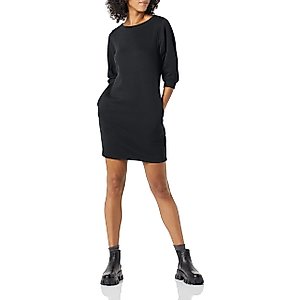 Amazon Essentials Women's Fleece Blouson Sleeve Crewneck Sweatshirt Dress (Available in Plus Size), Black, X-Large