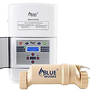 BLUE WORKS Saltwater Pool Chlorine Generator System BLSC Chlorinator for 20K Above Ground Pool & Flow Switch | Cell Plates provided by American Company
