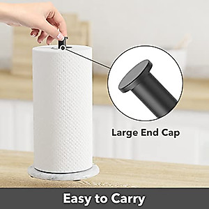 Susswiff Paper Towel Holder Countertop with Natural Marble Base, Kitchen Roll Holder, Standing Paper Towel Dispenser for Standard or Jumbo-Sized Rolls, Matte Black