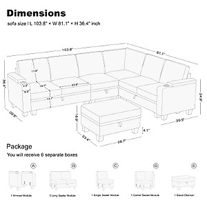 Belffin Modular Sectional Sofa with Storage, L Shaped Sectional Couch with Chaise. Convertible Corner Sectional Couch for Living Room. Dark Gray Couch.