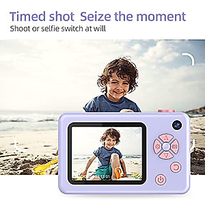 Digital Camera for Kids Girls Boys- 48MP Kids Camera with 32GB SD Card, Full HD 1080P Front and Rear Cameras Rechargeable Mini Camera for Students, Teens, Kids - Purple