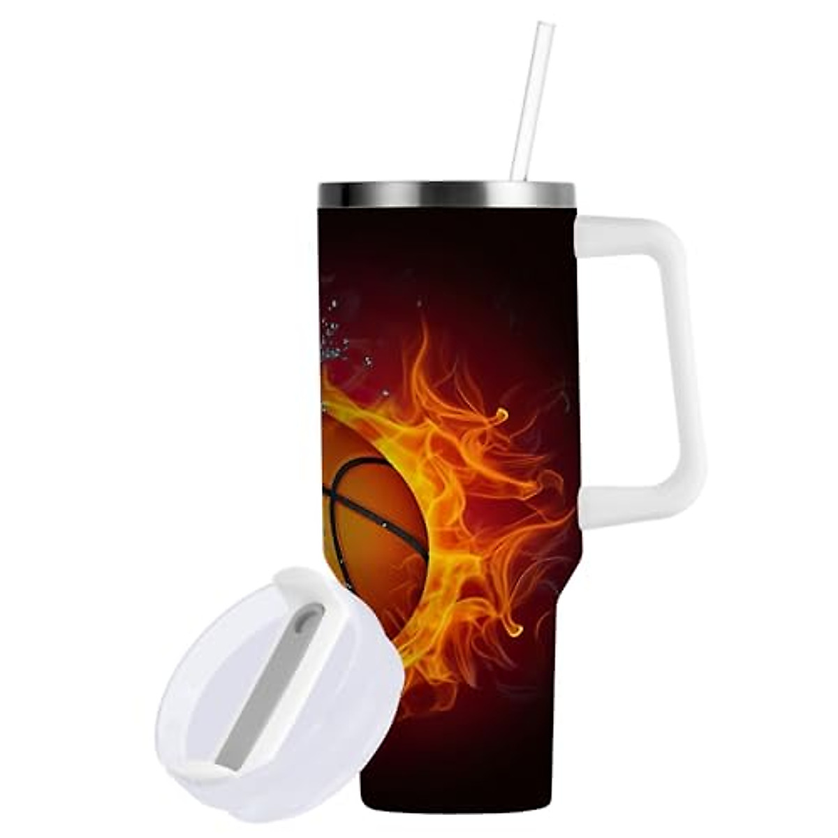 RPLIFE Fire Water Basketball Stainless Steel Coffee Tumbler, Insulated Coffee Cups with Lids, Tumblers for Women