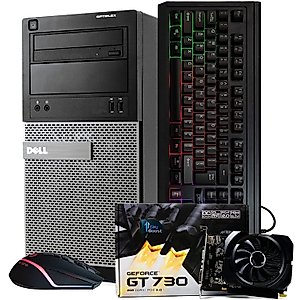 Dell Gaming PC Tower, Intel i5, 16GB RAM, 128GB SSD 500GB HDD, Windows 10, Nvidia GT 730 2GB, New RGB Gaming 4-in-1 Bundle (Renewed)