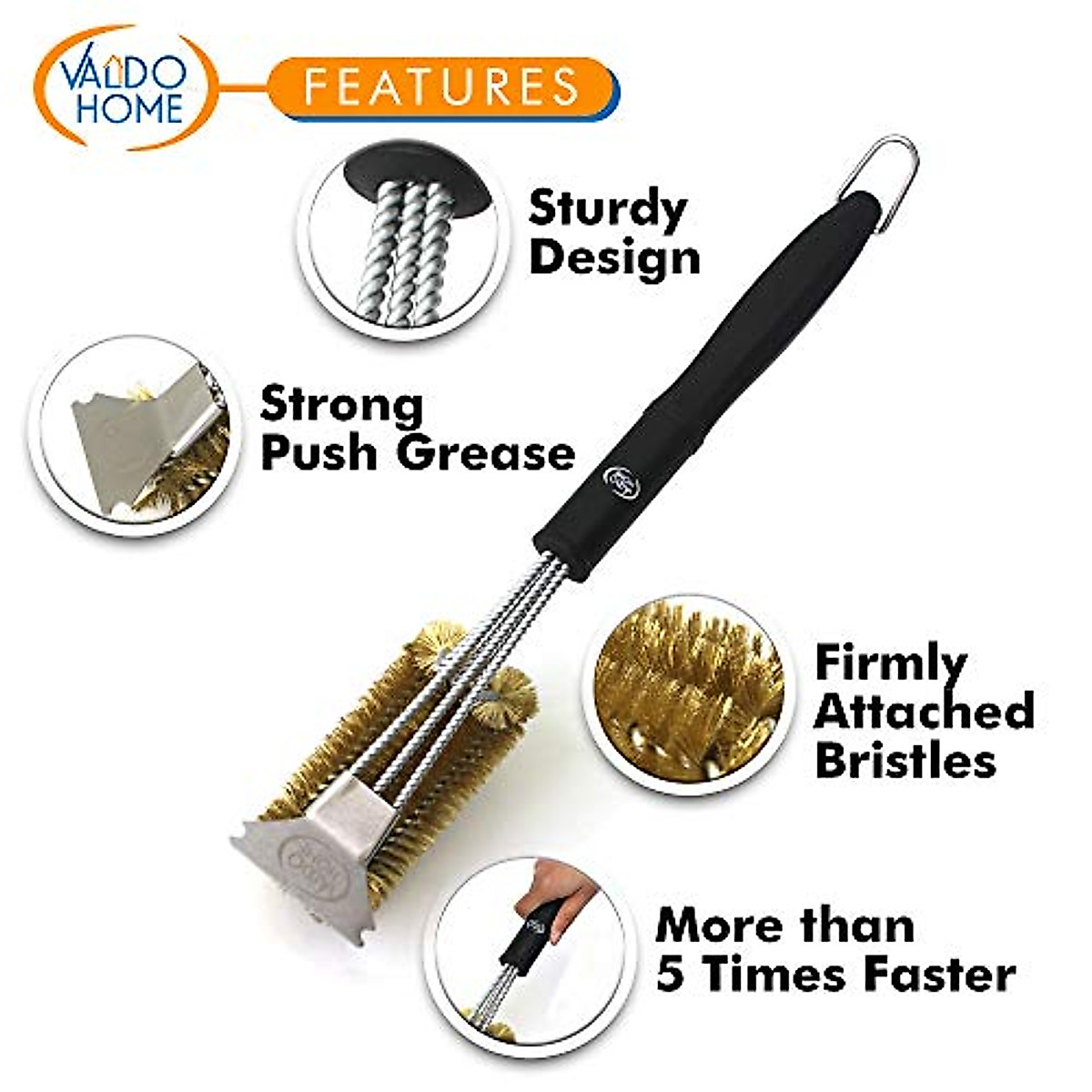 Heavy Duty BBQ Grill Brass Cleaning Brush with Built in Scraper - Large Triple - Headed Great for All Smoker Grill Grates Especially Gentle Delicate for Ceramic Griddles for Porcelain Grill Grate Gri