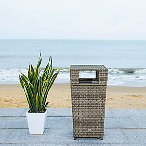 Safavieh Outdoor Collection Mazeli Grey Wicker Trash Bin