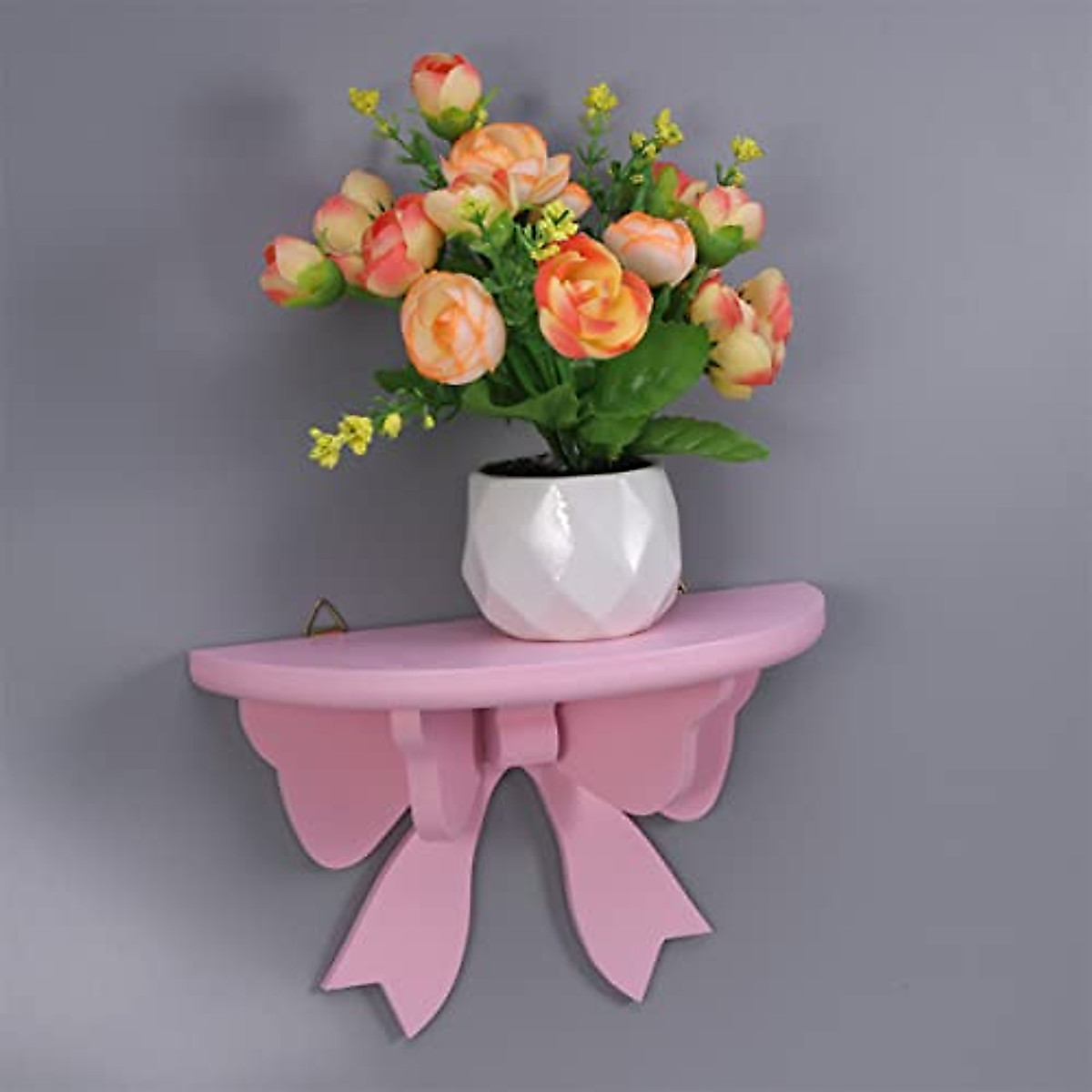 Zerodeko Floating Book Shelf Wood Wall Shelves Bow Shaped: Pink Wooden Floating Shelf Rustic Wall Display Shelf Flower Pot Holder for Room Home Wall Decor Hanging Wall Shelves