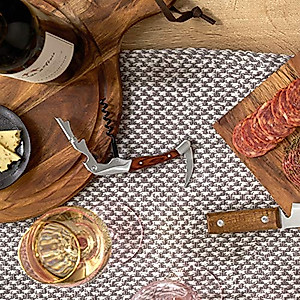 Twine Country Home Double Hinged Wood Corkscrew, Rosewood Inlay Wine Key, Bar Tool, Wine Opener, 4.75"