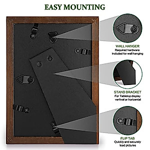 Emfogo 5x7 Picture Frame, Pack of 2 Rustic Picture Frames 5x7 with Real Glass, Solid Wood 5x7 Photo Frame for Table Top Display or Wall Mounted (Vintage Walnut)