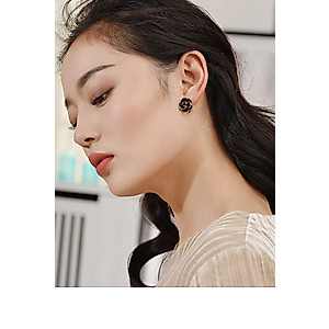 Black Rose Flower Vintage Rose Gold Plated Clip On Fake Stud Earrings for Women No Piercings Ear Fashion Elegant Vintage Wedding Jewelry Gifts for Birthday Hypoallergenic 15mm