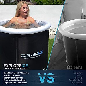Explore Ice Bath Tub for Athletes [USA OWNED BUSINESS] - Extra Large Cold Tub, Premium Cold Plunge Tub Outdoor, Portable Ice Bath, Ice Barrel Cold Therapy Bath - Pro Max…(White/Black)
